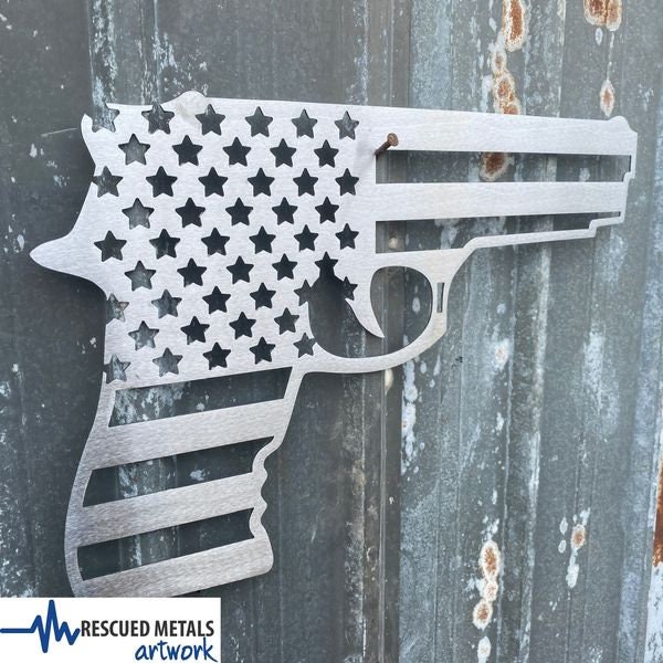 Pistol Gun Flag Metal Wall Art Sign & Gift Decor 18x12 - Etsy