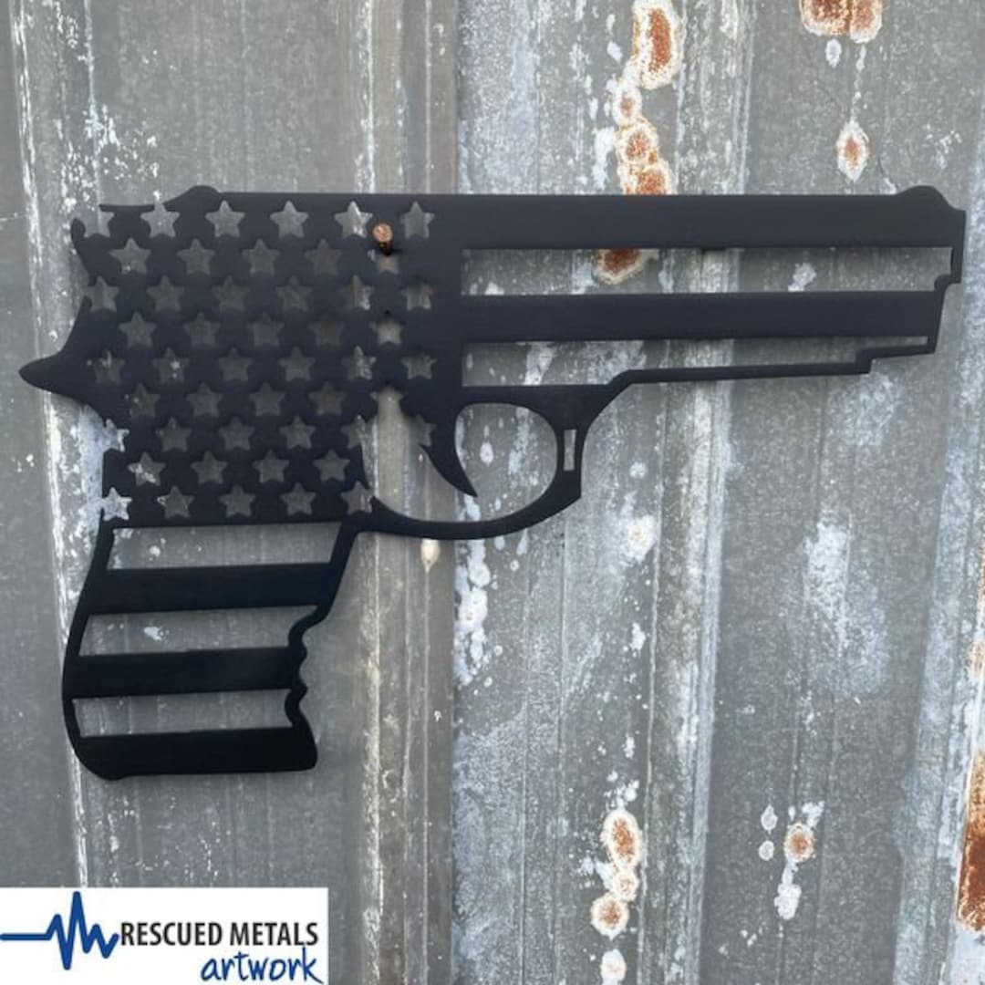 Pistol Gun Flag Metal Wall Art Sign & Gift Decor - Etsy