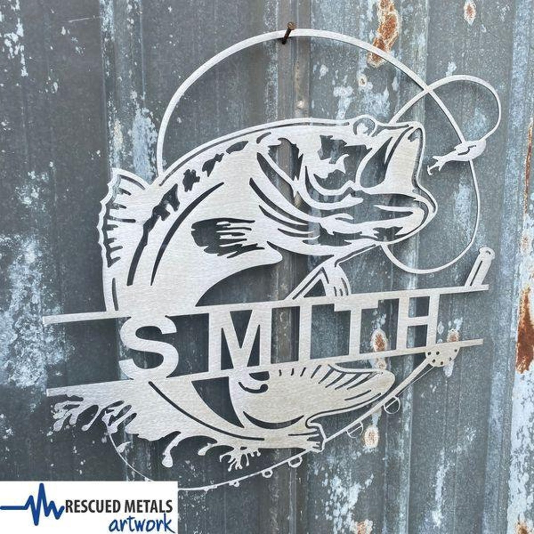 Fishing Bass Monogram Metal Wall Art Sign & Gift Decor - Etsy