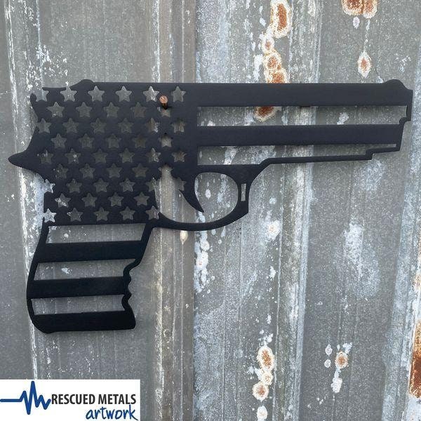 Pistol Gun Flag Metal Wall Art Sign & Gift Decor - Etsy