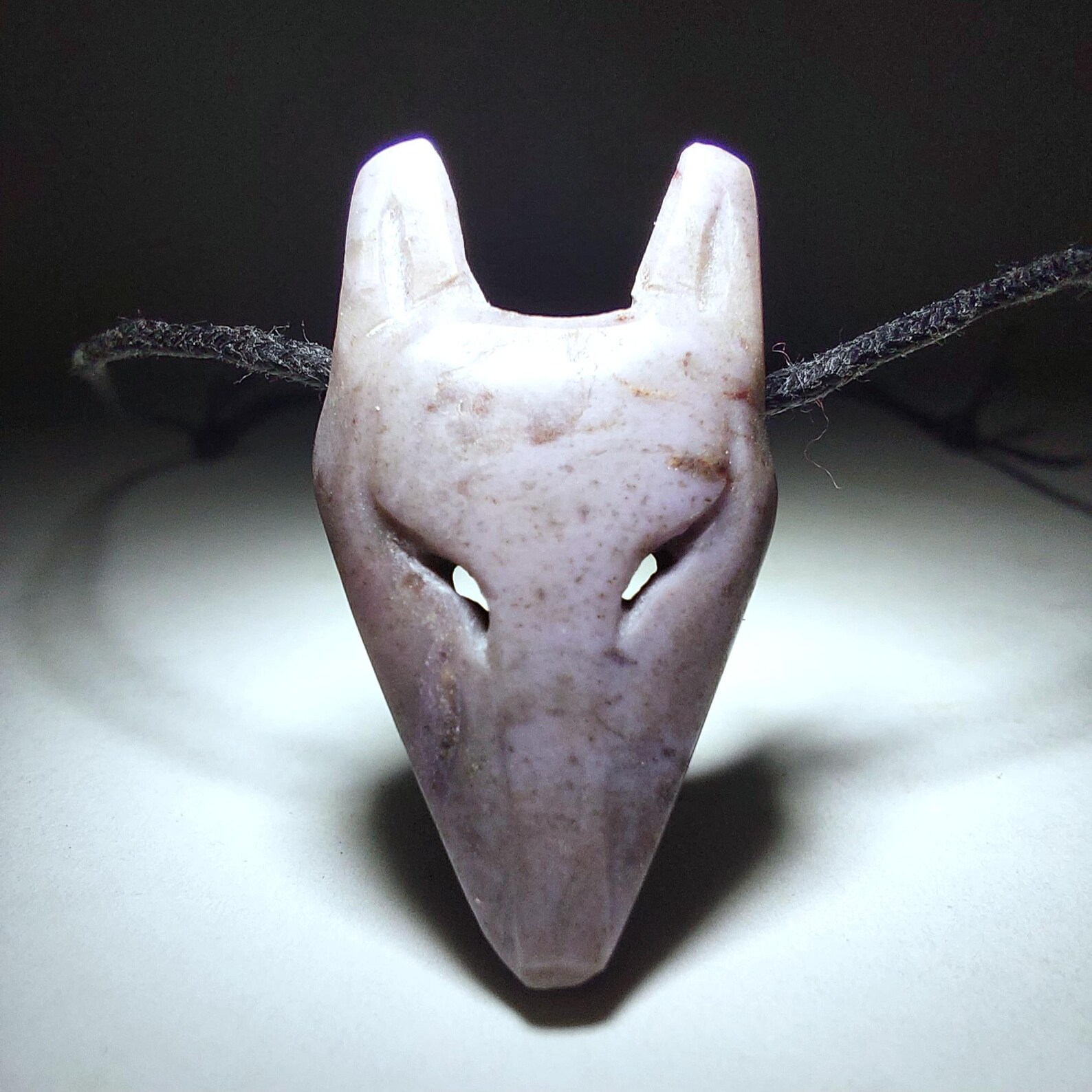 Wolf Mask Pendant Necklace, Lavender Jade Stone Hand Carved Wolf ...