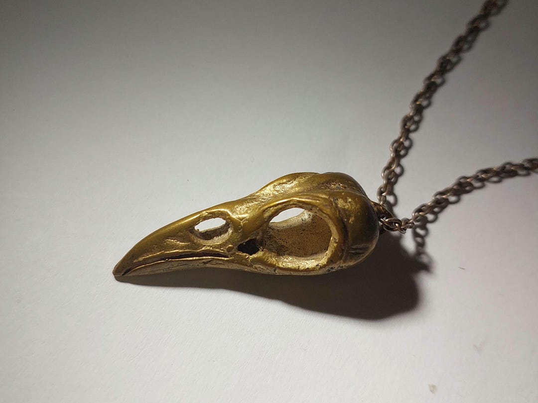 Bronze Crow Skull Necklace, Bird Jewellery, Crow Jewelry, Long Silver ...