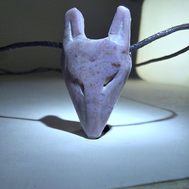 Wolf Mask Pendant Necklace, Lavender Jade Stone Hand Carved Wolf ...