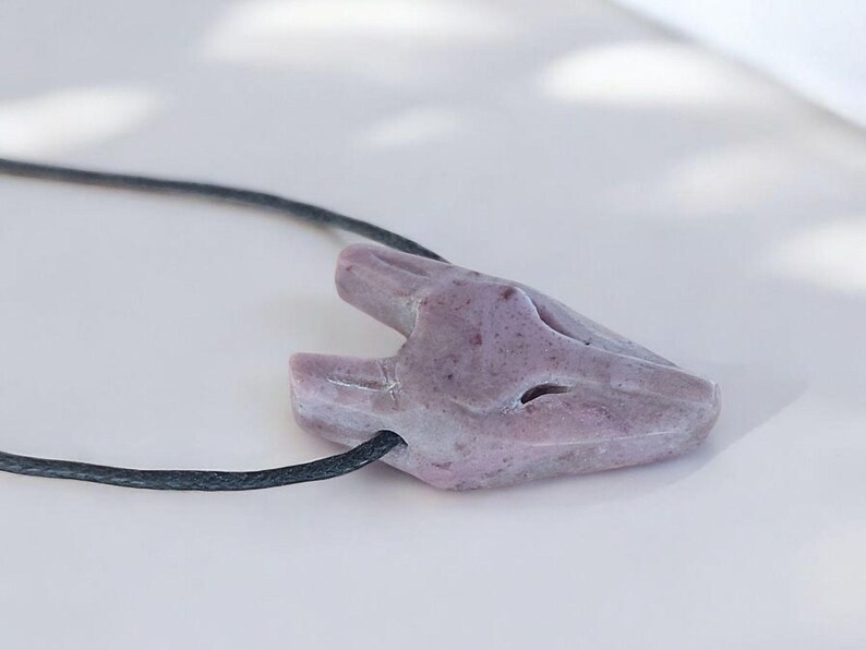Wolf Mask Pendant Necklace, Lavender Jade Stone Hand Carved Wolf ...