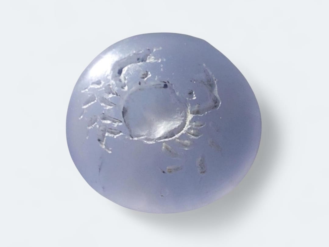 Chalcedony Stone Crab Intaglio Cabochon, Zodiac Cancer Engraving, Blue ...