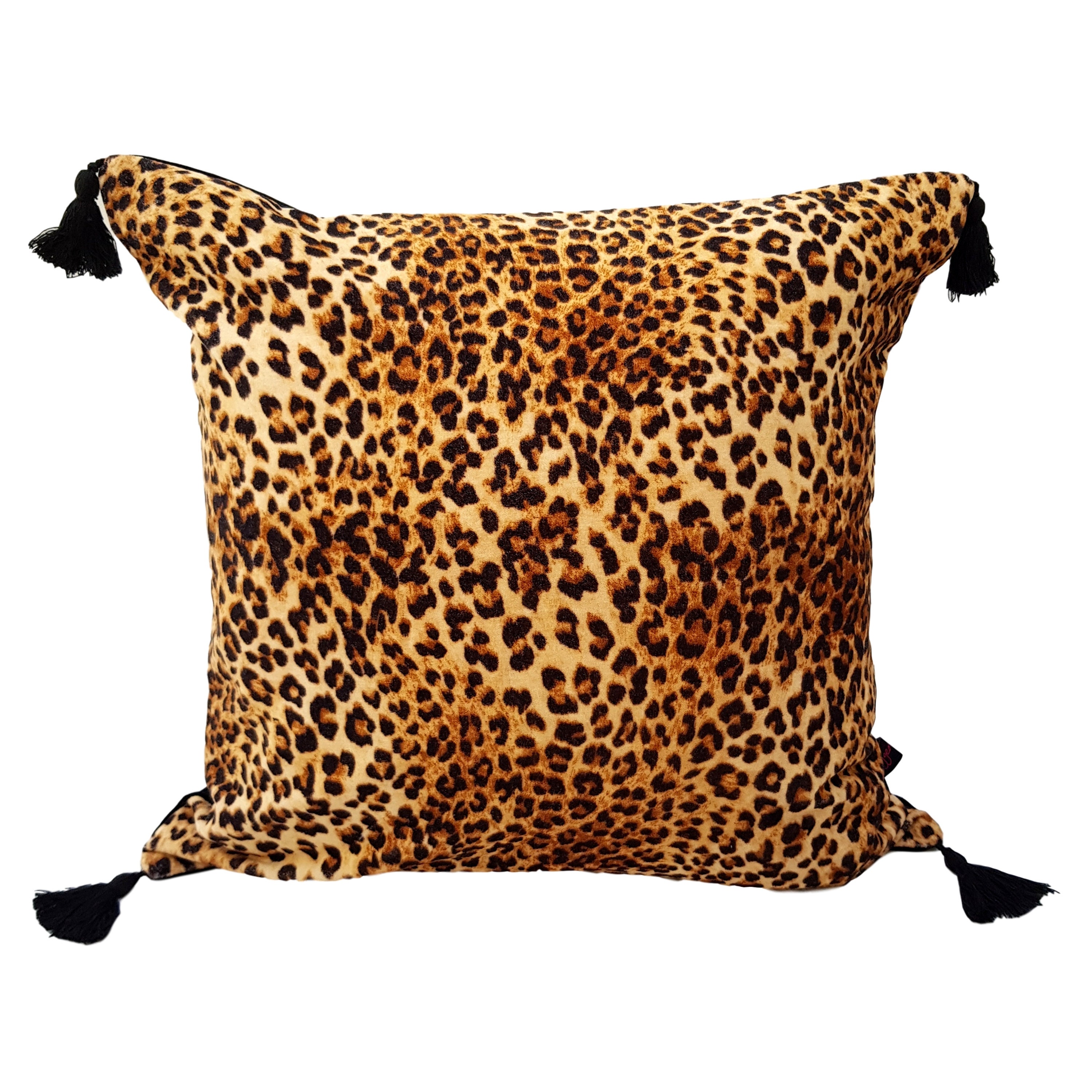 Leopard Print Velvet Cushion, Black Cotton Tassels, Animal Print Decor ...