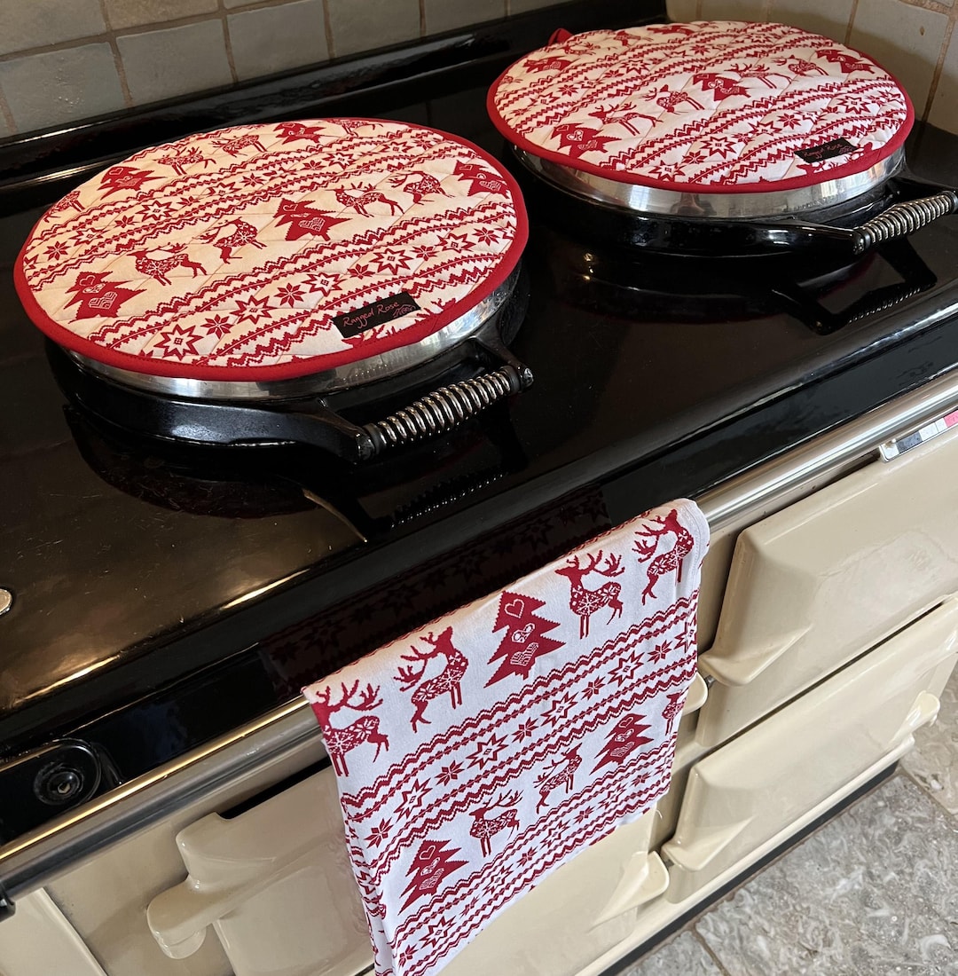 Red Aga Hob Covers,red Christmas Aga Mats Set of 2, Aga Hob Pads, Range ...