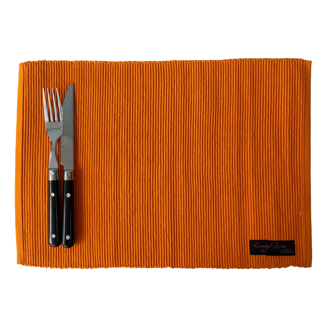 Orange Placemats, Pack of Four Placemats, Cotton Table Cloth, Ribbed ...