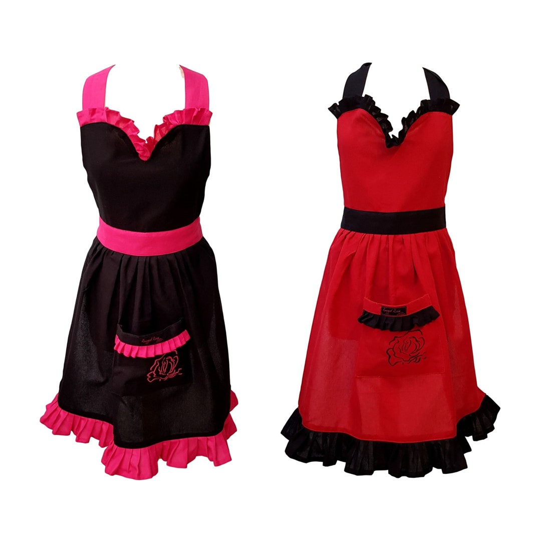 Red Frilly Apron, Sexy Apron for Women, Frilly Apron With Pocket ...