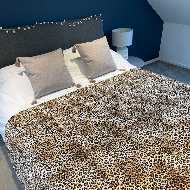 Leopard Print Quilted Velvet Bed Throw, Leopard Bedding, Animal Print ...