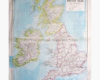 Vintage British Isles Map 1930s Antique UK Map England - Etsy