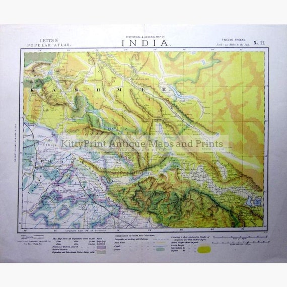 Antique Map India Lahore Statistical and General Map 1883 | Etsy