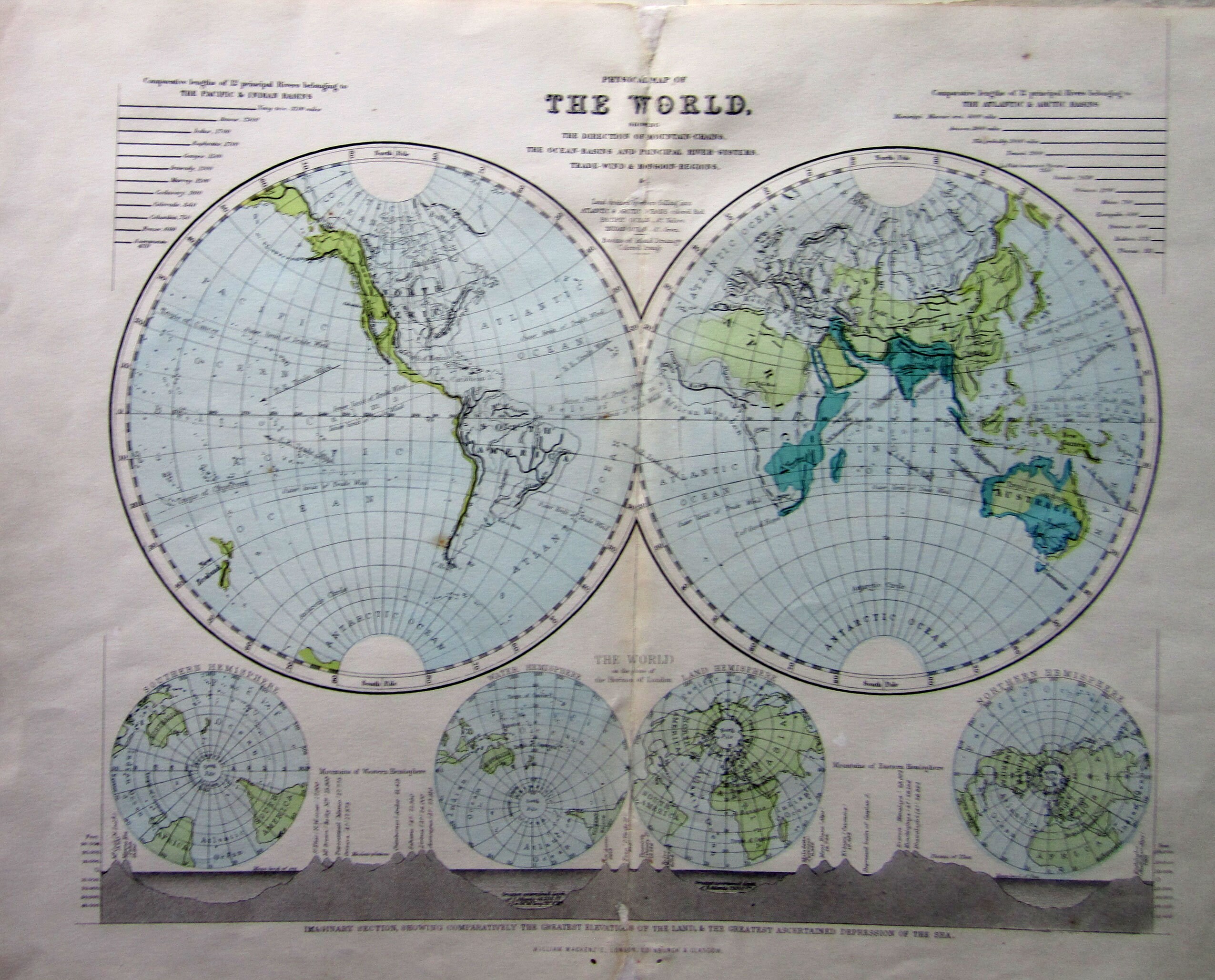 Antique Map the Physical Map of the World 1868 - Etsy