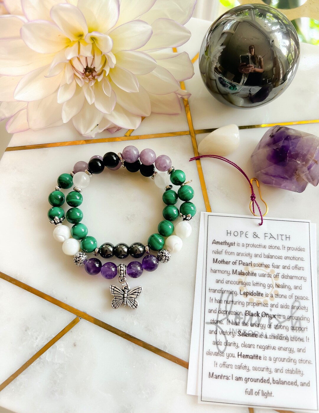 HOPE and FAITH Gemstone Mala Braceletcrystal Healinghealing ...