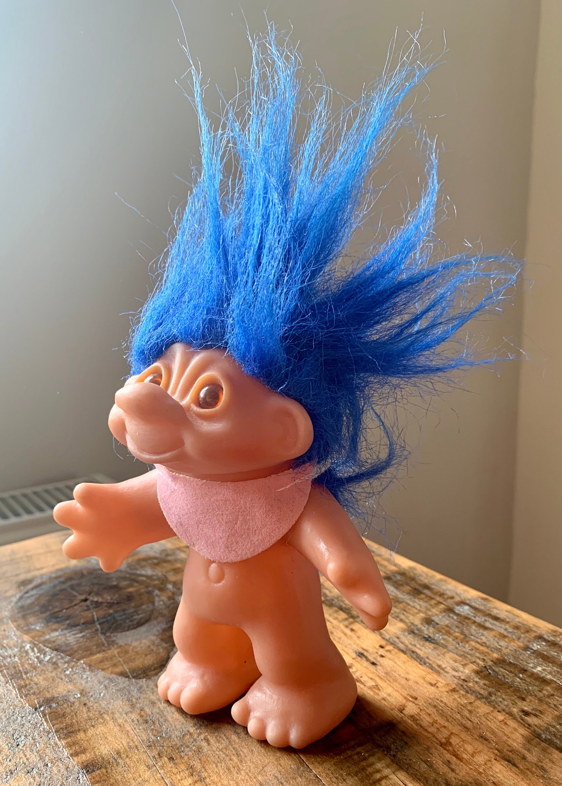 Vintage 1980s Dam Blue Hair Troll In Bib Doll Retro | Etsy