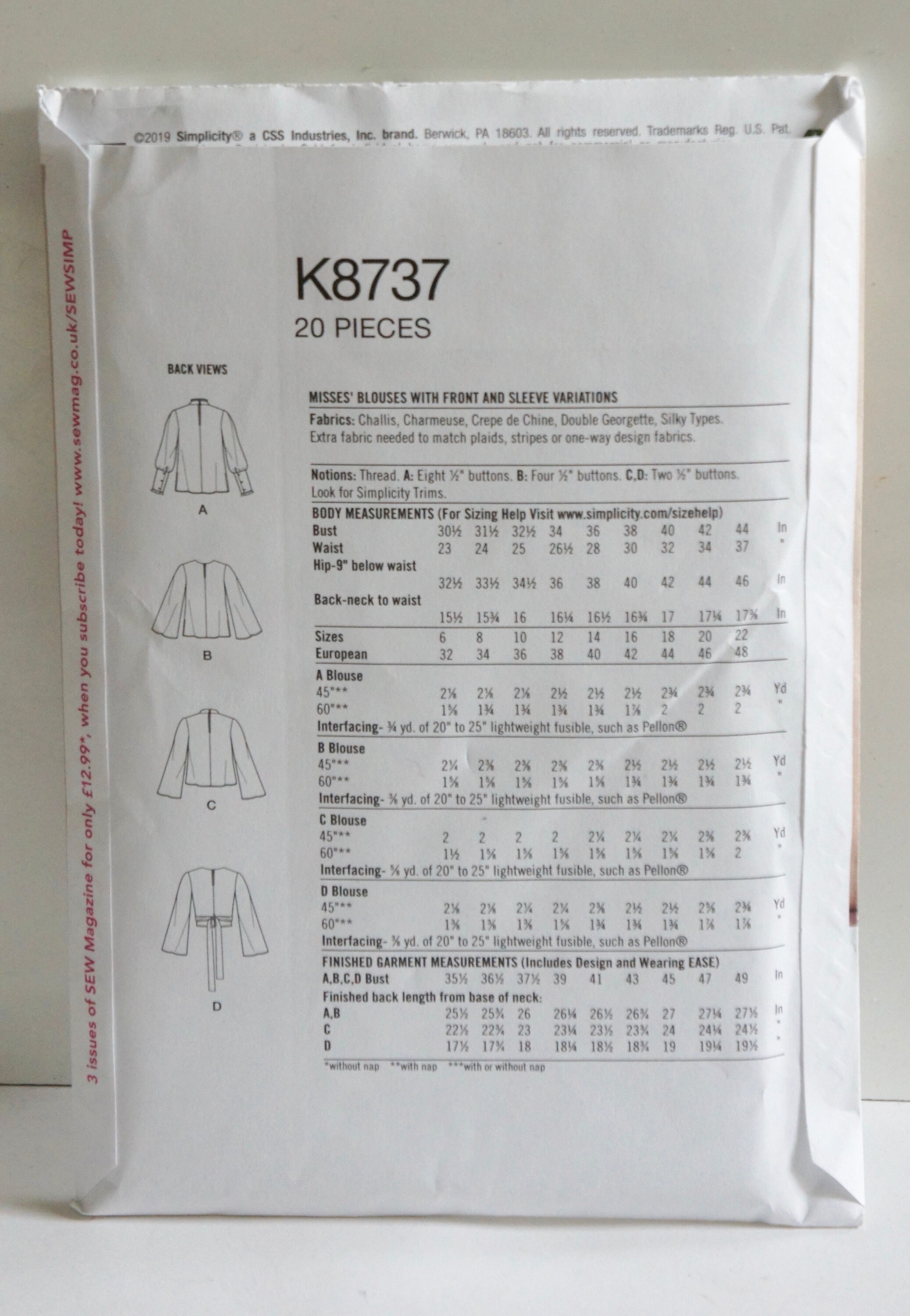 Simplicity Misses' Blouses With Front And Sleeve | Etsy