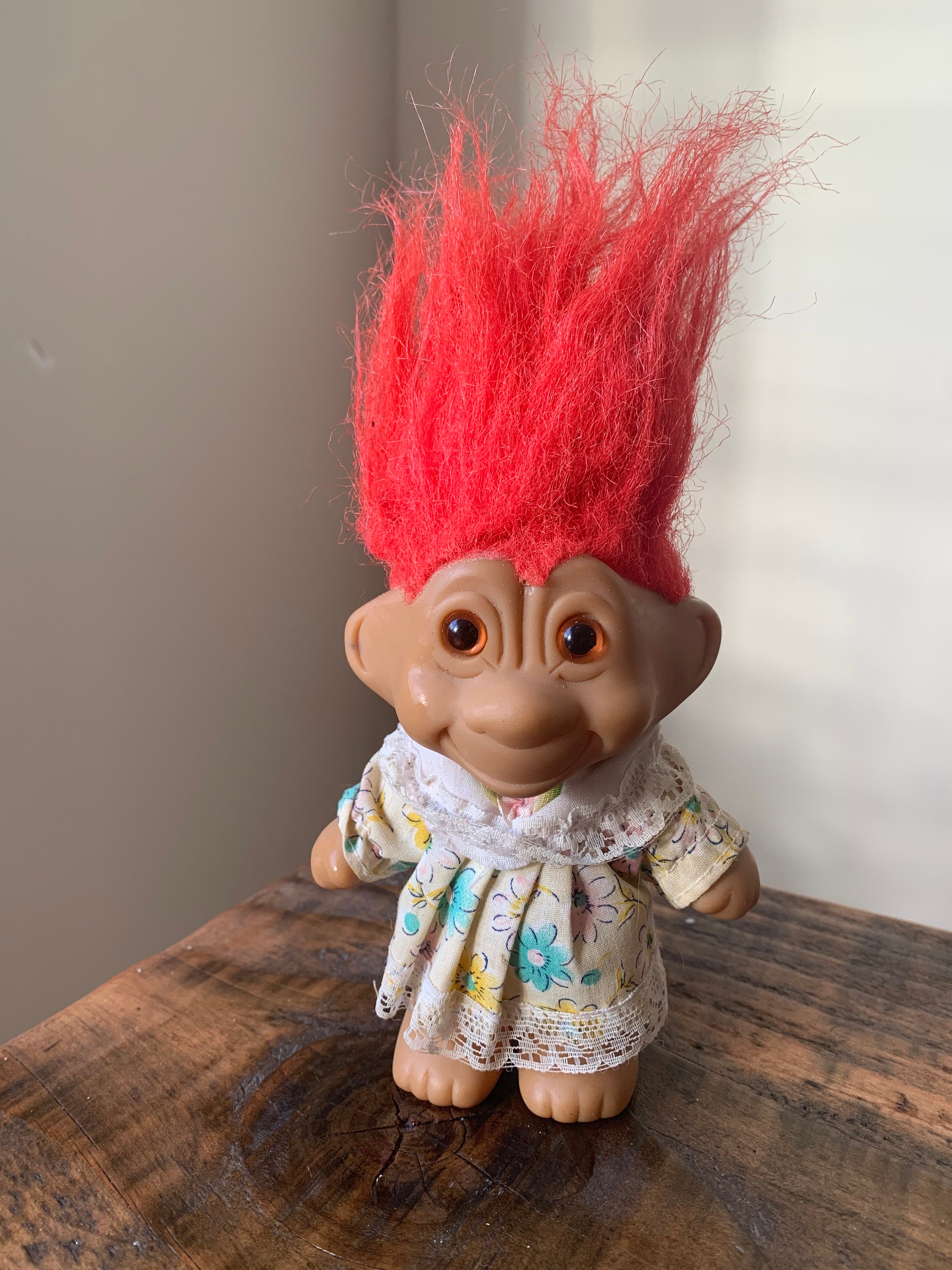 Vintage 1980s 1990s Red Hair Troll Doll In Floral Dress | Etsy