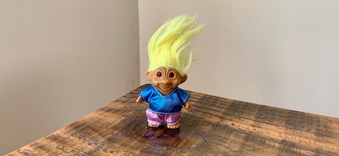 Vintage, 1980s, 1990s, Yellow Hair, Troll, Doll, Figure, in Shiny Blue ...
