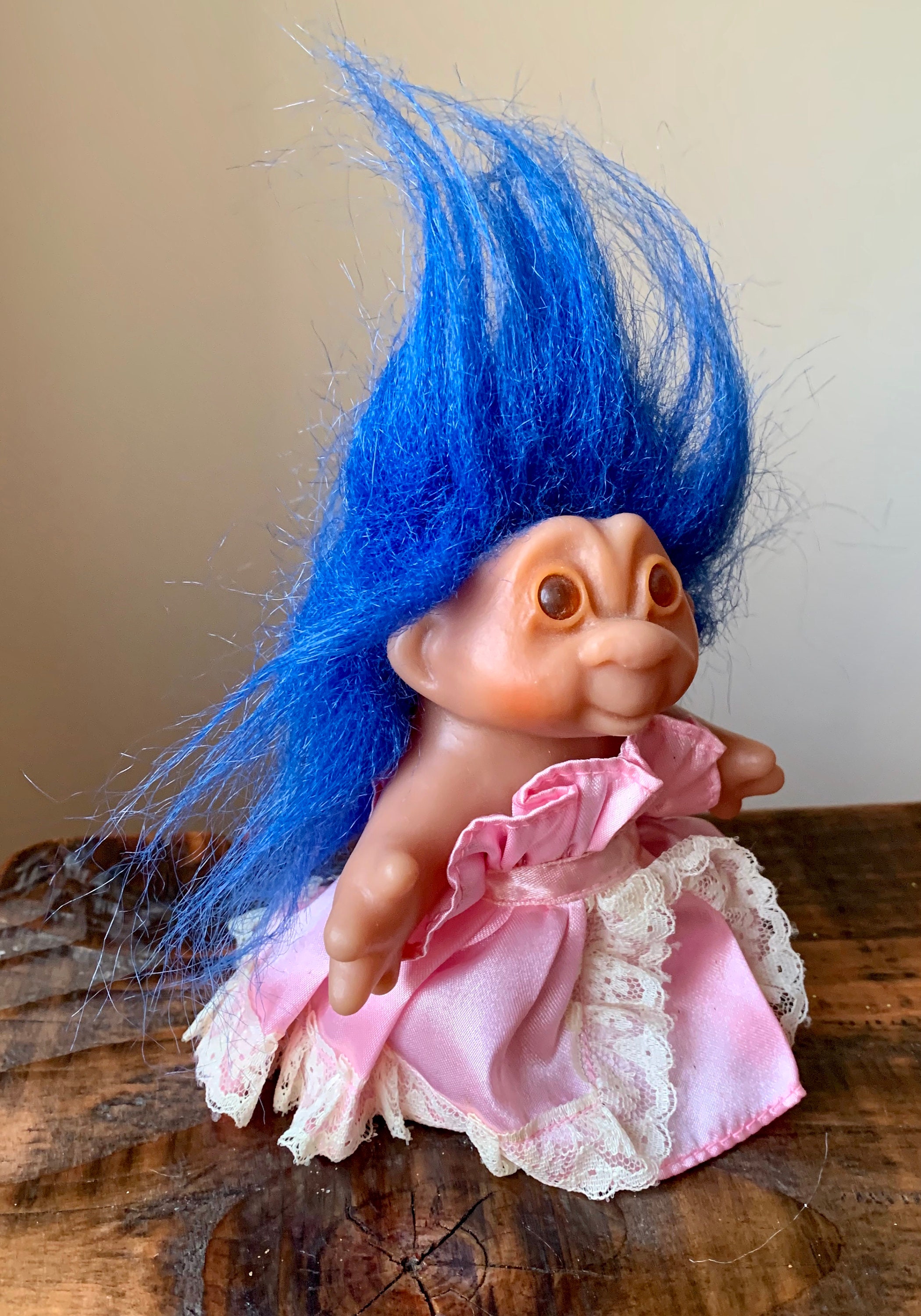 Vintage 1980 Dam Blue Hair Troll In Pretty Pink Ball - Etsy UK