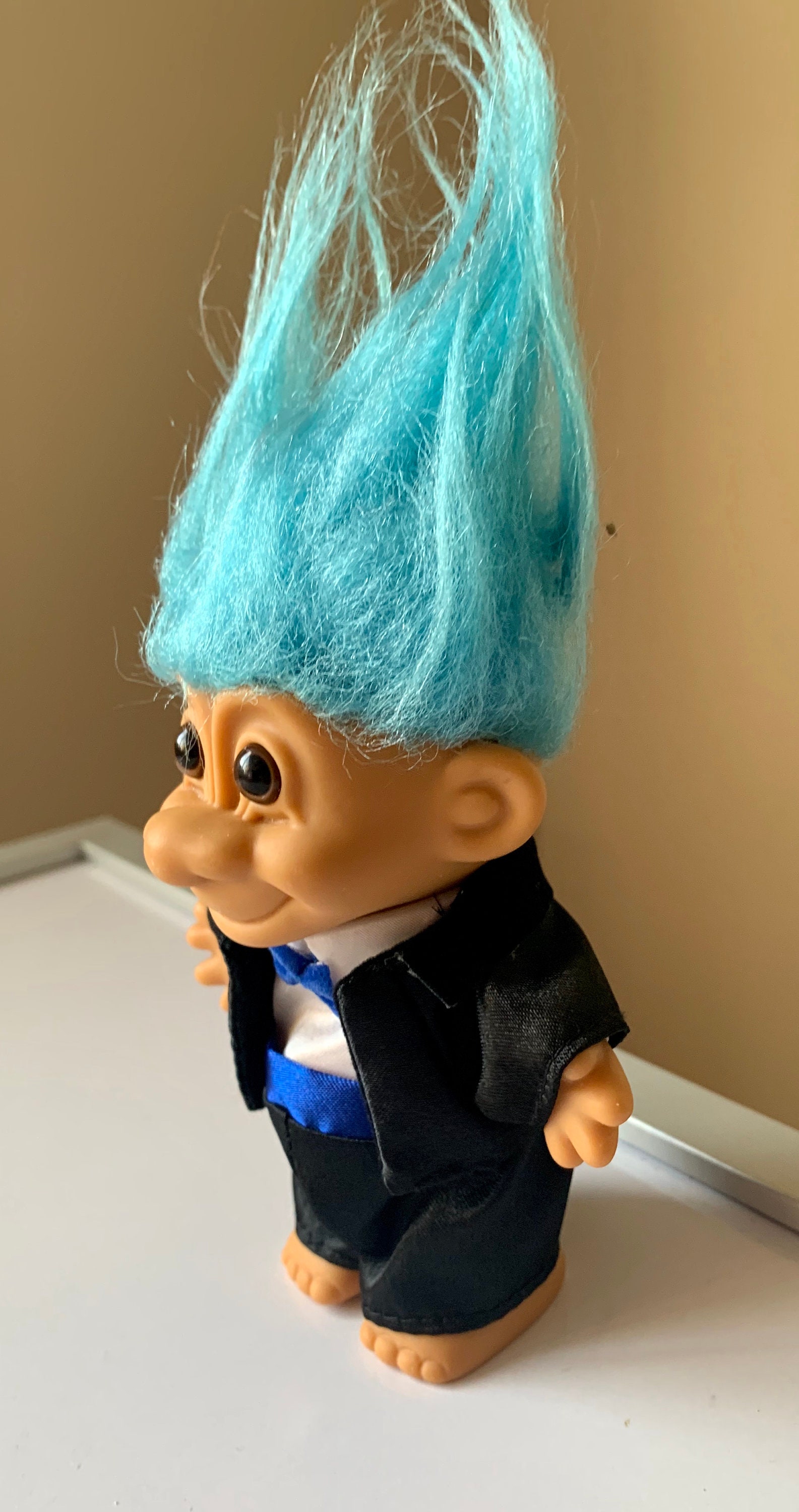 Vintage 1980s 1990s Russ Blue Hair Troll in Black and | Etsy