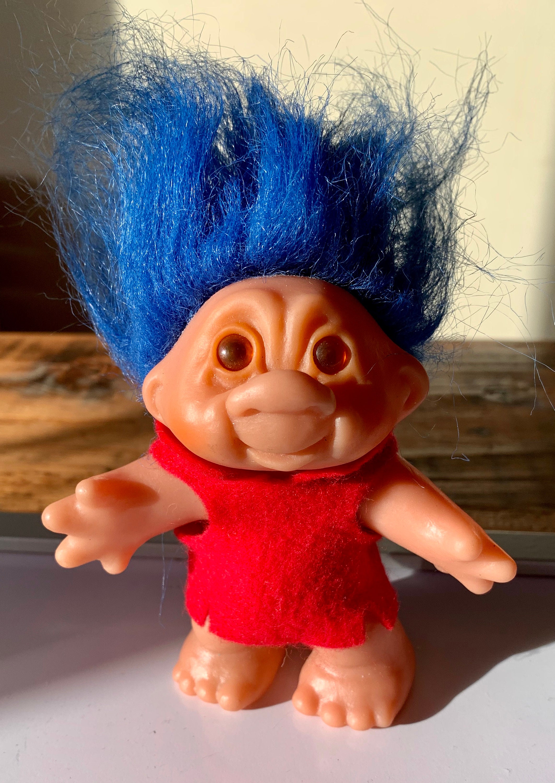 Vintage 1986 Dam Blue Hair Troll Doll Figure in Red | Etsy