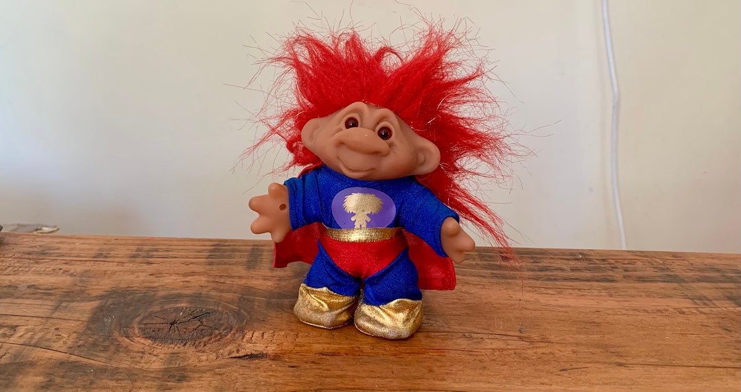 Vintage, 1986, Dam, Red Sparkle Hair, Troll, Supertroll, Superhero ...