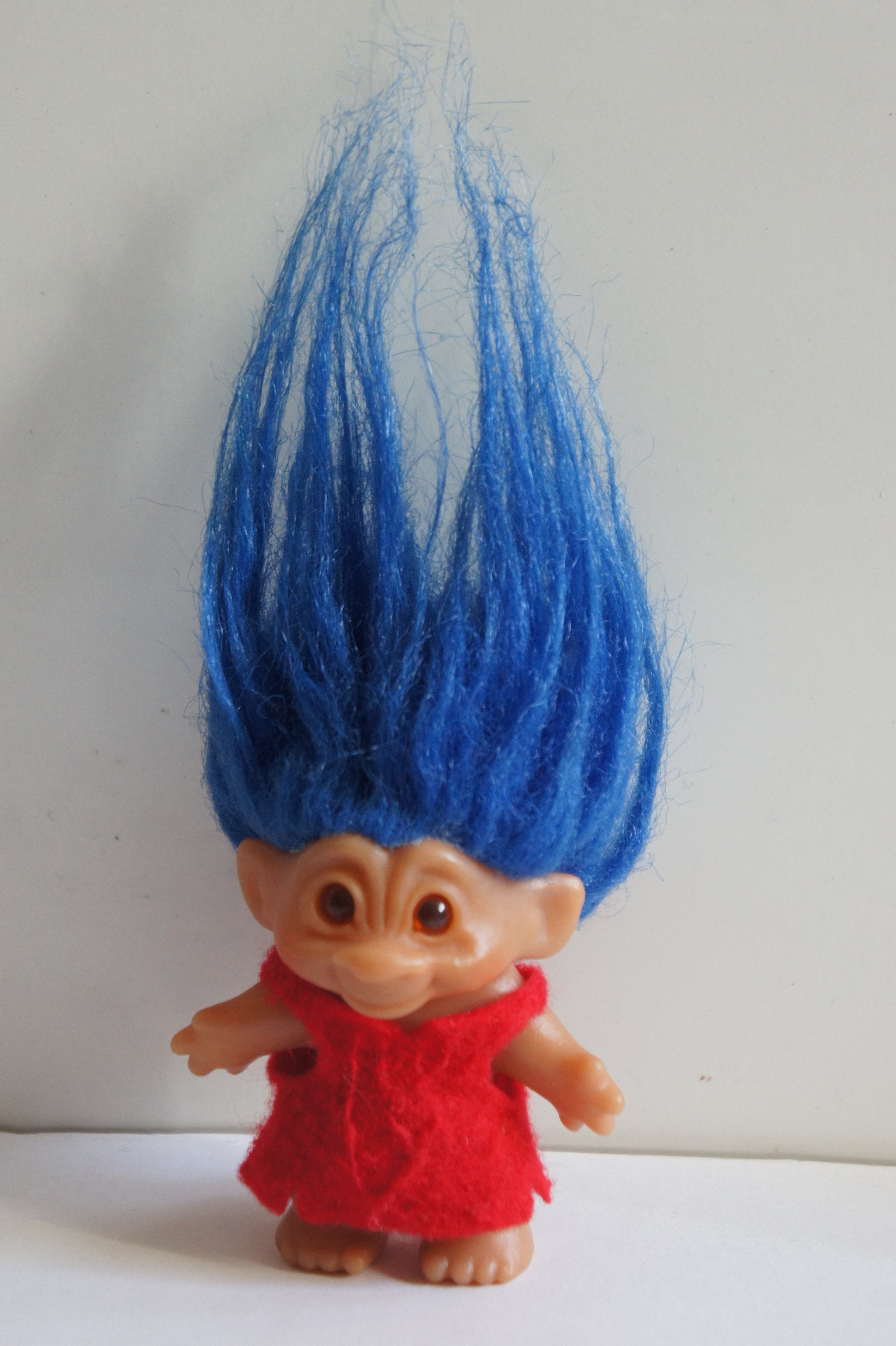 Vintage 1980s Dam Blue Hair Troll Doll in Red Felt | Etsy