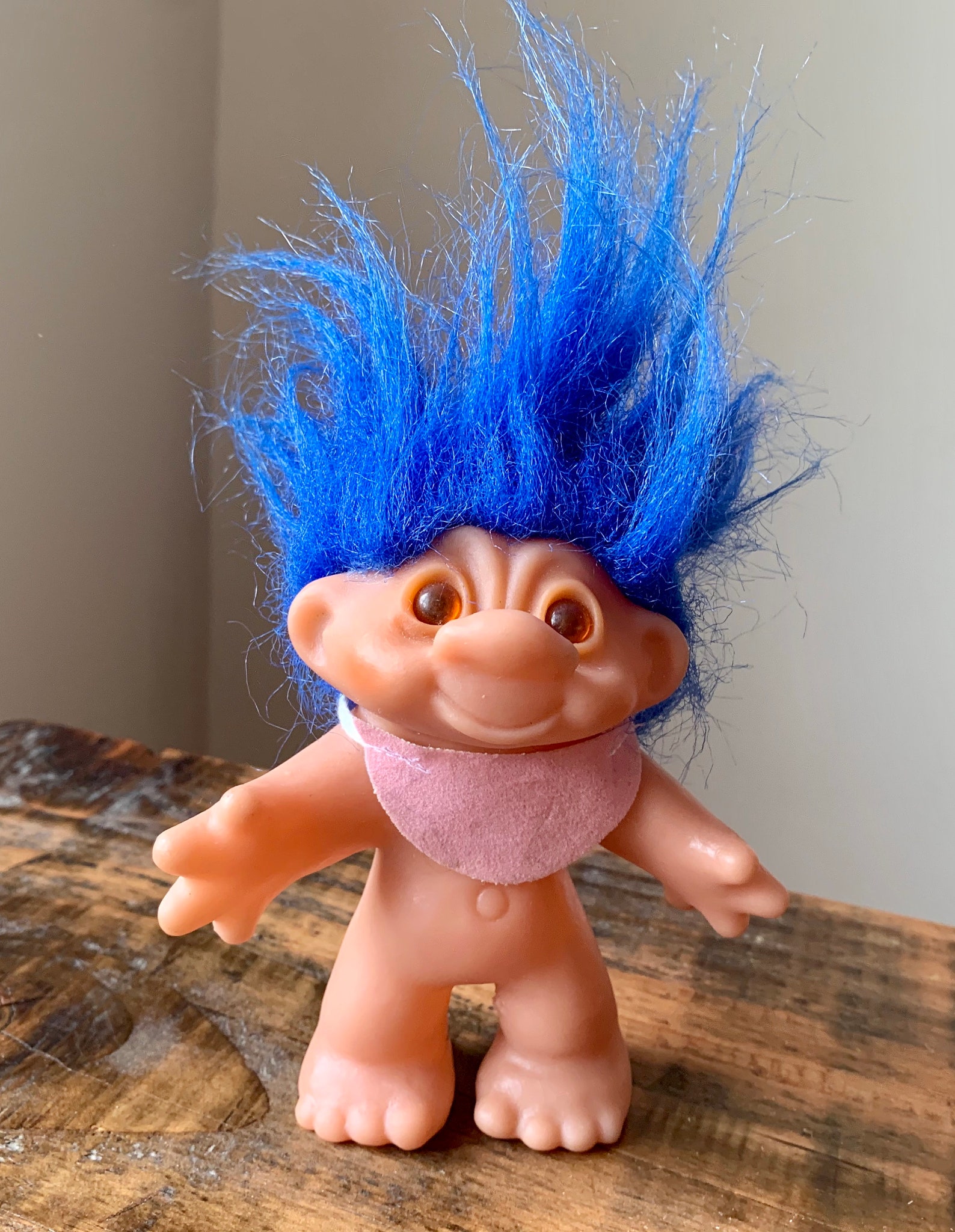 Vintage 1980s Dam Blue Hair Troll In Bib Doll Retro | Etsy