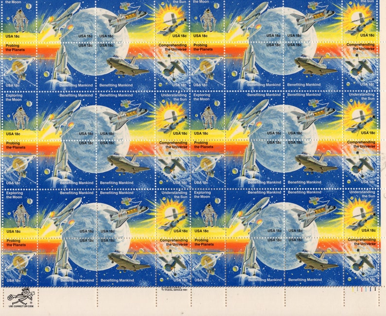 SPACE ACHIEVEMENTS Sheet of 48 Stamps Moon Walk Shuttle Skylab - Etsy