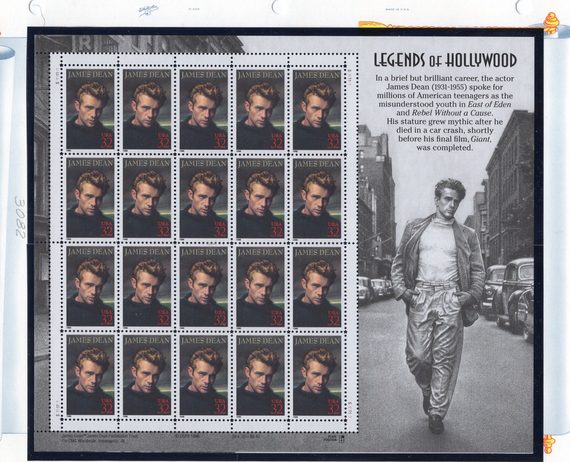 JAMES DEAN Actor DECORATIVE Sheet of 20 Usa Stamps Unused - Etsy