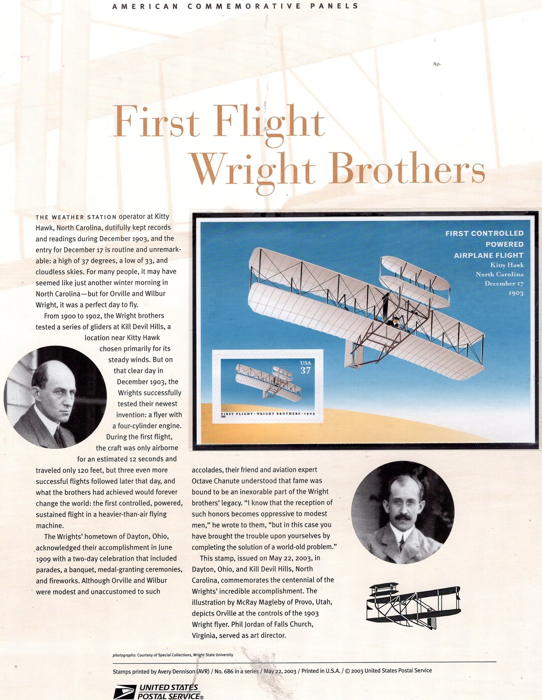 WRIGHT BROTHERS FLIGHT Kitty Hawk Commemorative Panel W/ Pane - Etsy