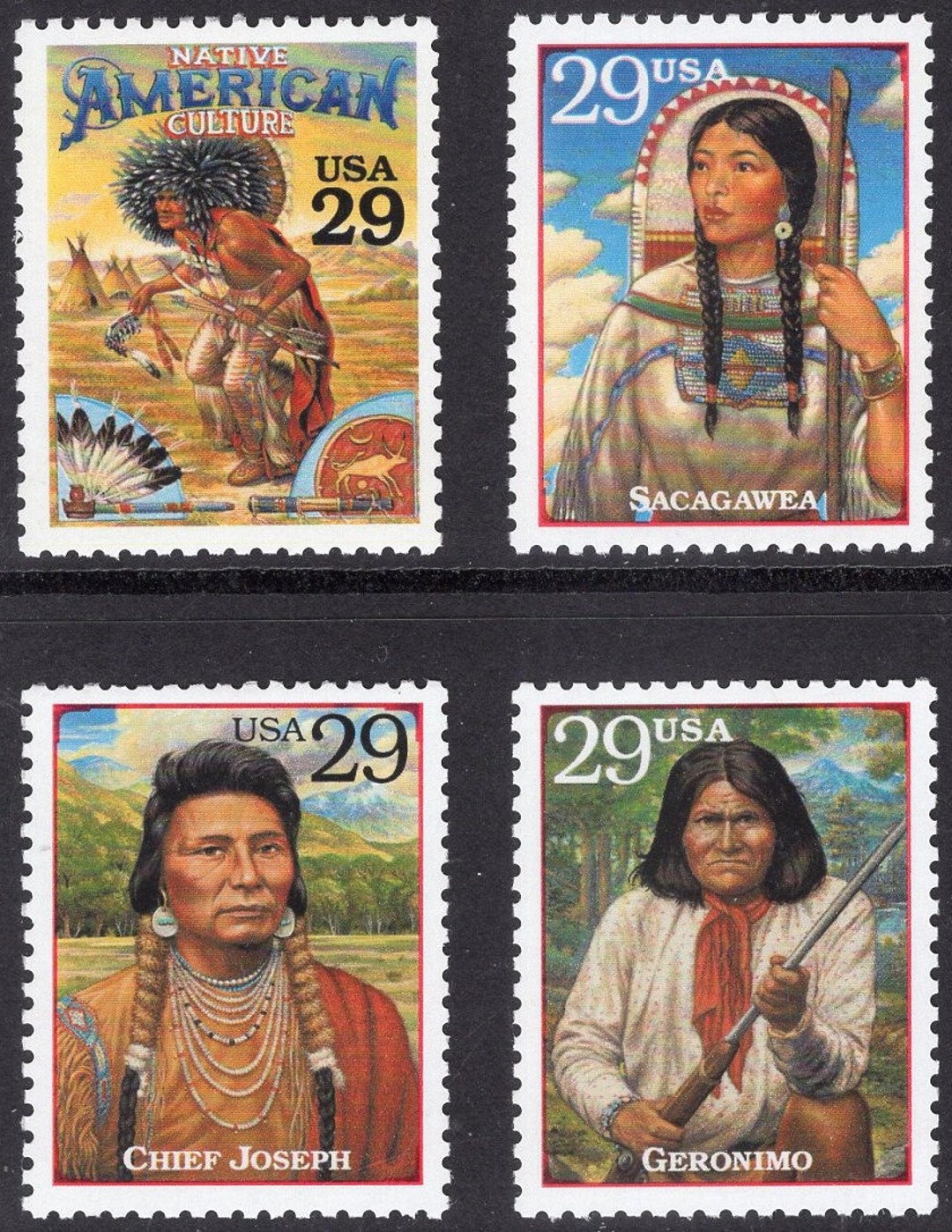4 NATIVE AMERCAN INDIANS Geronimo Sacagawea Chief Joseph Culture Fresh ...