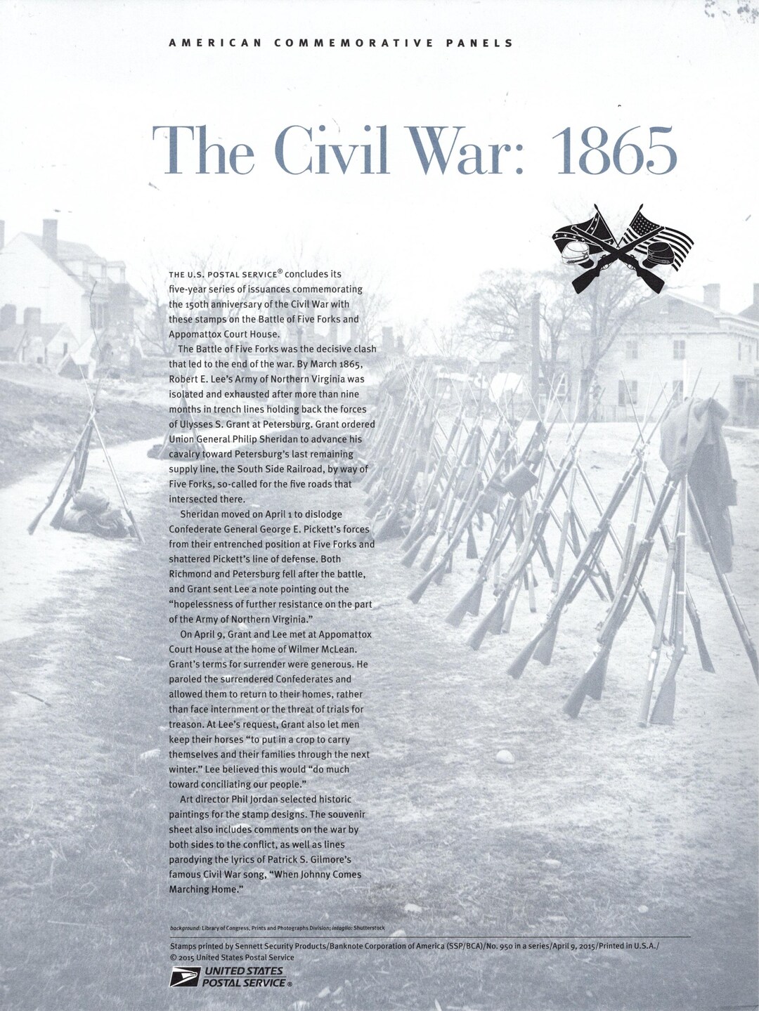 CIVIL WAR 1865 Five Forks SURRENDER Appomattox Commemorative Panel W ...