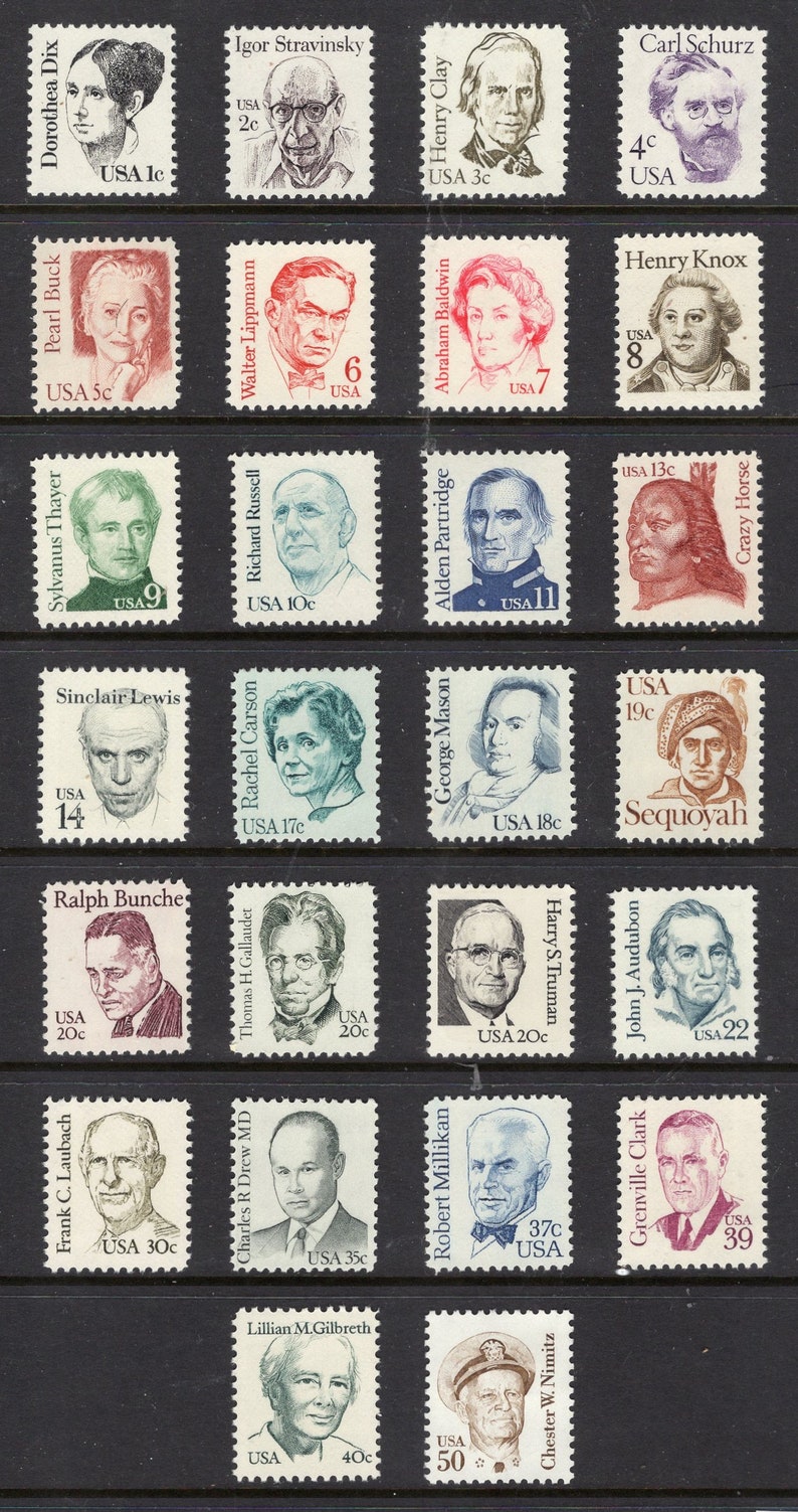 1 GREAT AMERICANS 26 Stamps Collection Sequoyah Carson Nimitz Bunche ...