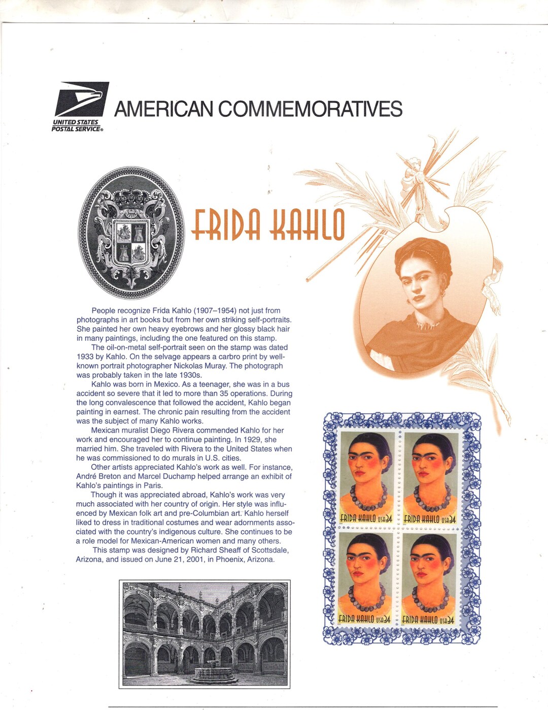 10 FRIDA KAHLO ARTIST Postage Stamps Self-portraits Nature Mexican ...