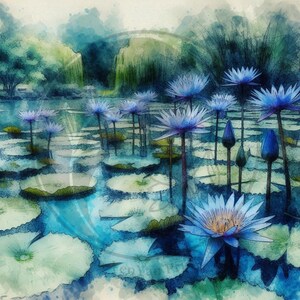 50 Hand-painted Lotus Pond Art Digital Art Printable Kit Instant ...
