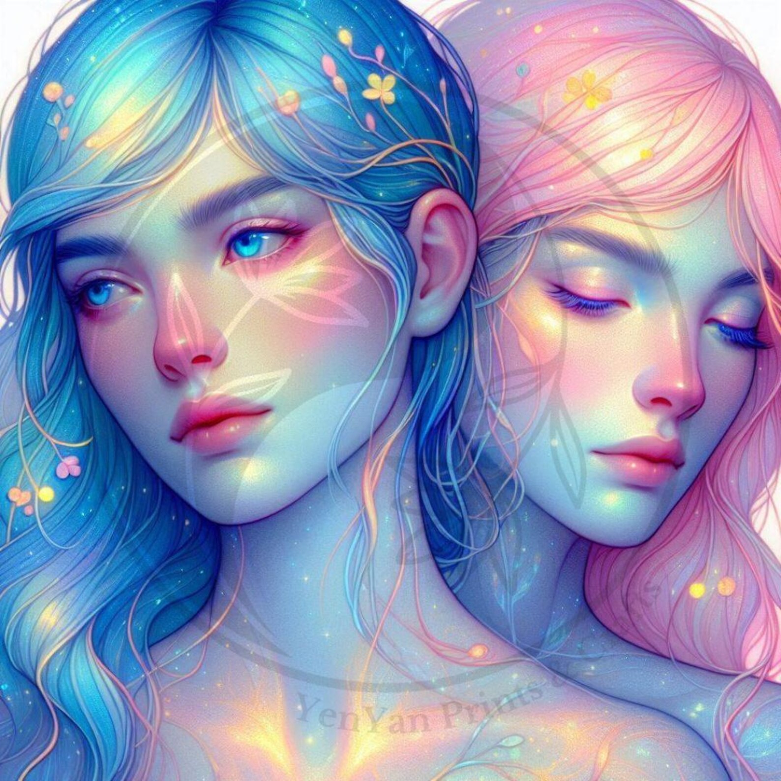 50 Ethereal Twins Digital Image Collection Digital Art Printable Kit Instant Digital Download ...