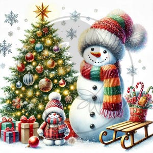 Christmas Snowman Digital Image Digital Art Printable Kit Instant ...