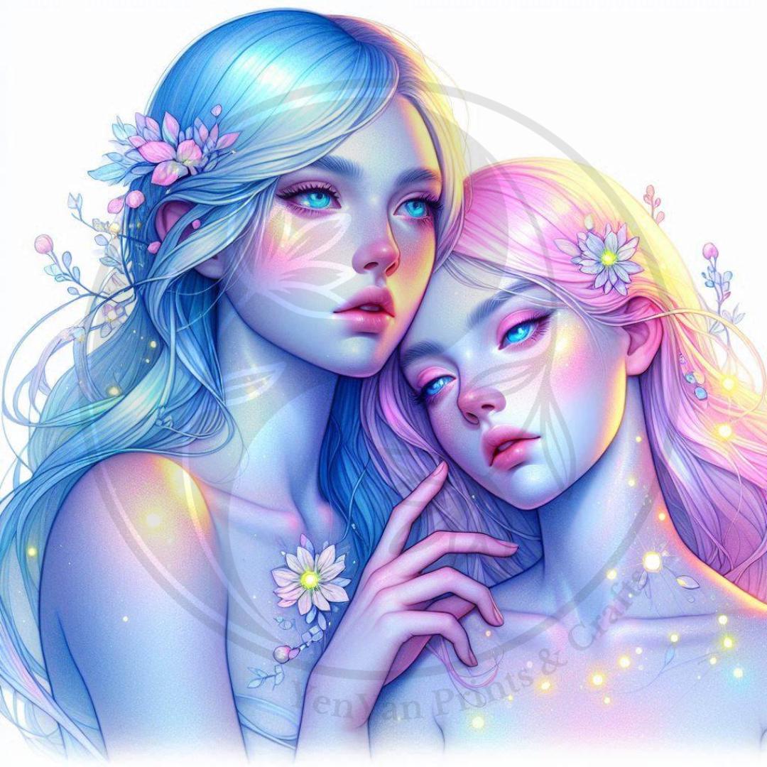 50 Ethereal Twins Digital Image Collection Digital Art Printable Kit Instant Digital Download ...