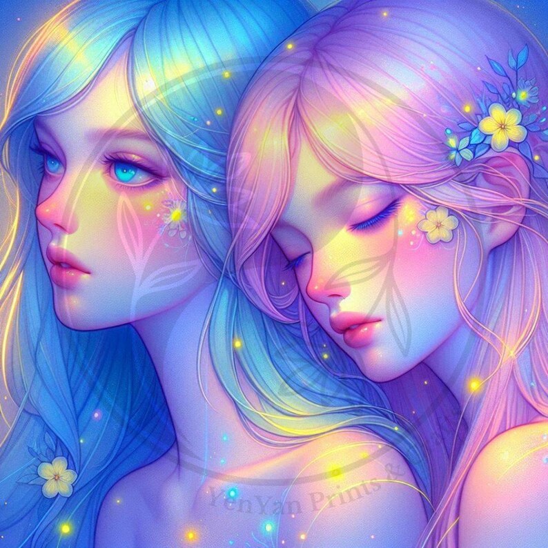 50 Ethereal Twins Digital Image Collection Digital Art Printable Kit Instant Digital Download ...