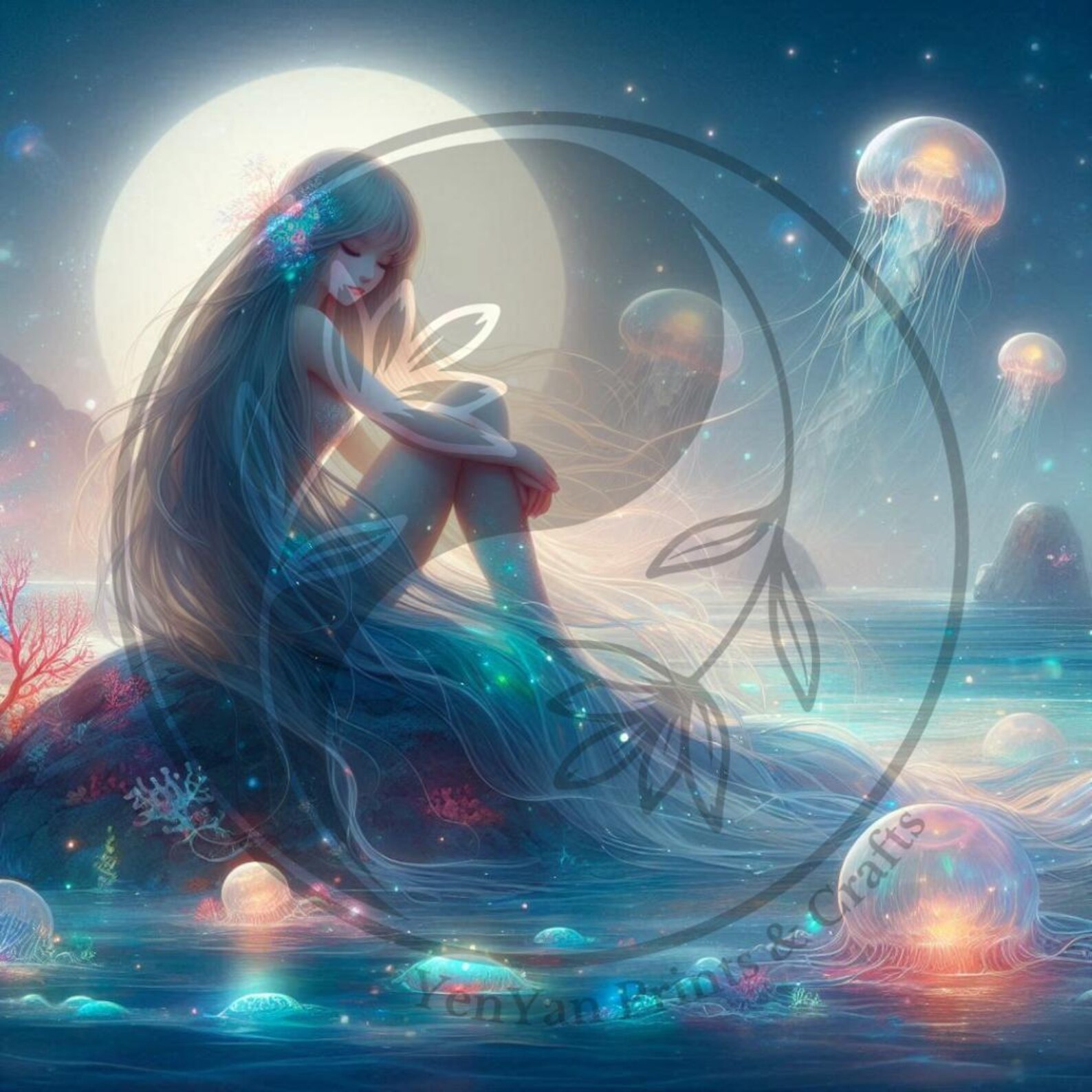 Waves of the Enchanted Mermaid Digital Images Digital Art Printable Kit ...