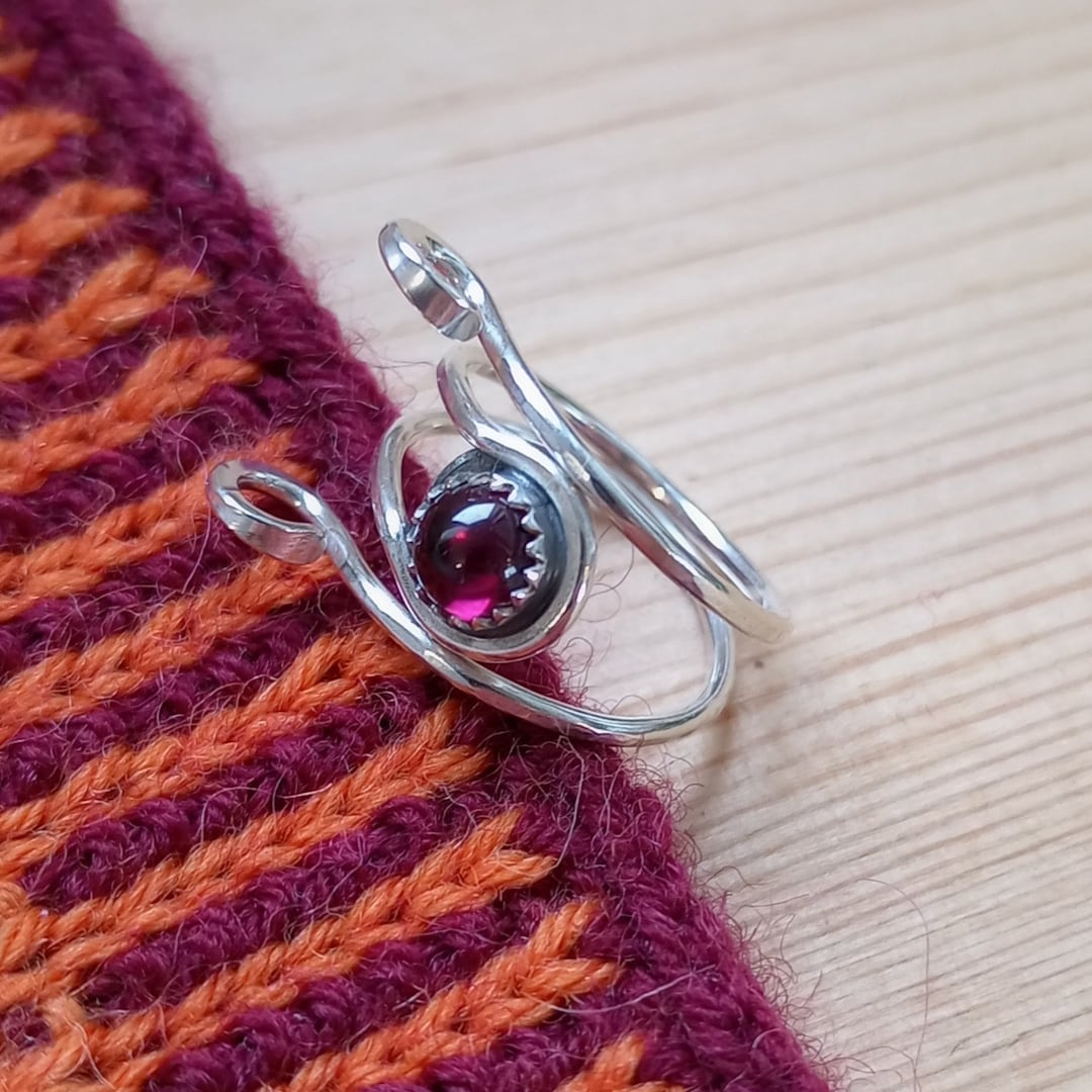 Garnet Yarn Ring - Sterling Silver Knitting Crochet Ring - Yarn Guide ...