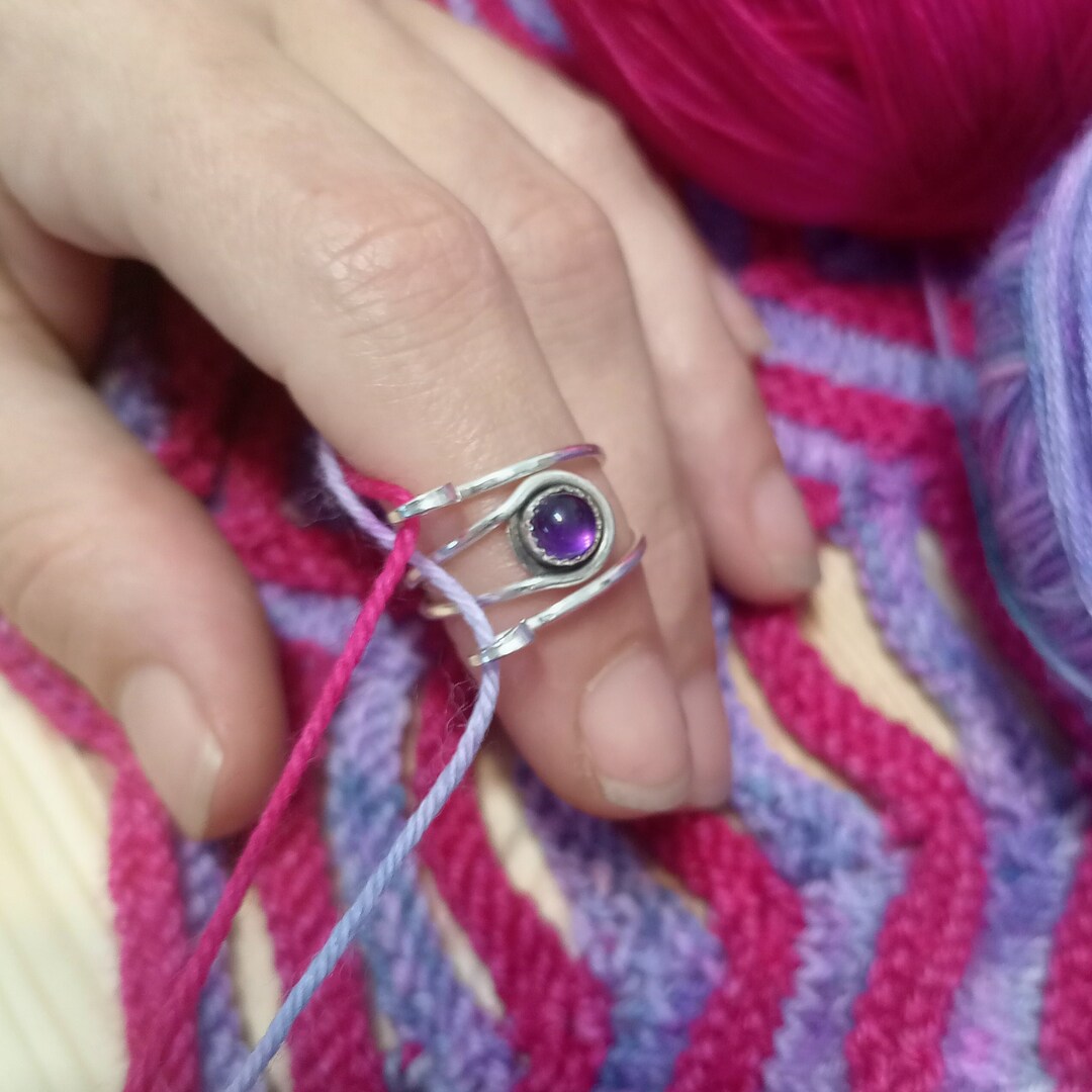Amethyst Yarn Ring - Sterling Silver Crochet / Knitting Ring - Yarn ...