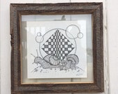 Original Pen and Ink Snail Drawing Reclaimed Wood Frame - Etsy