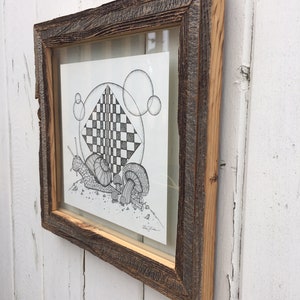 Original Pen and Ink Snail Drawing Reclaimed Wood Frame - Etsy