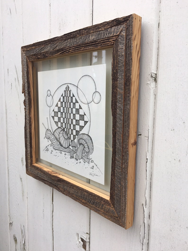 Original Pen and Ink Snail Drawing Reclaimed Wood Frame - Etsy