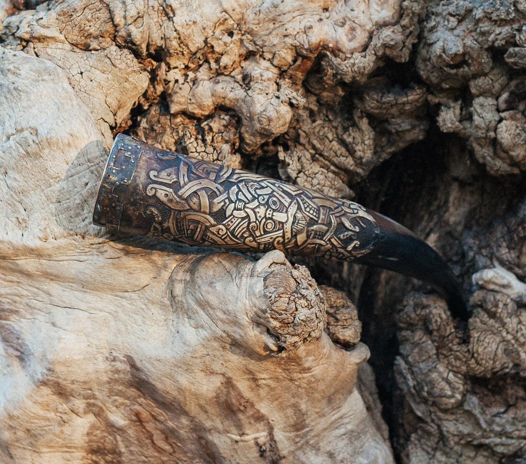Carved Drinking Horn, Mead Horn, Viking Gifts, Odin, War Horn (MADE TO ...
