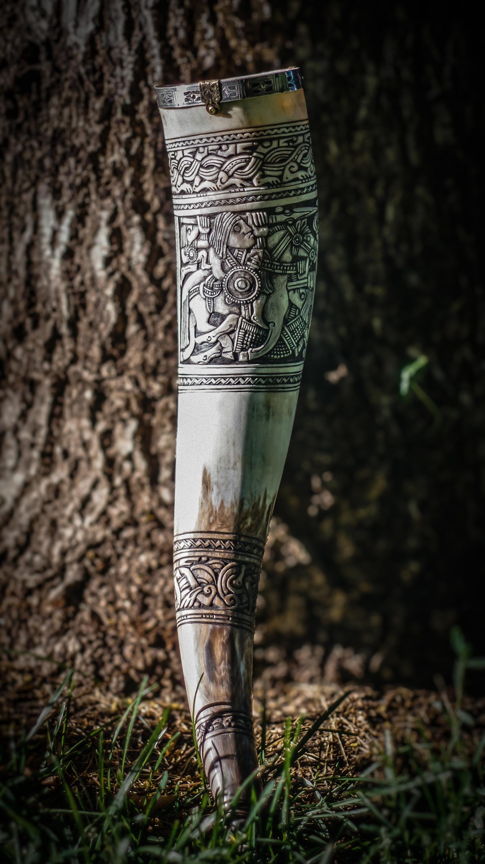 Viking Drinking Horn Hand Carved, Anglo-saxon Art, Mead Horn, Sutton ...