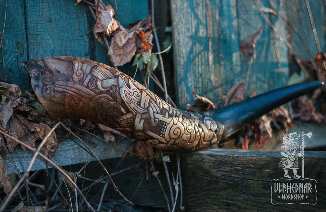 Viking Carved Drinking Horn, Mead Horn, Unique Viking Gifts, Norse Art ...