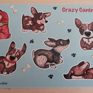 CRAZY DOGS STICKER Sheet, Crazy Canine Peel off Stickers, 6 Watercolour ...
